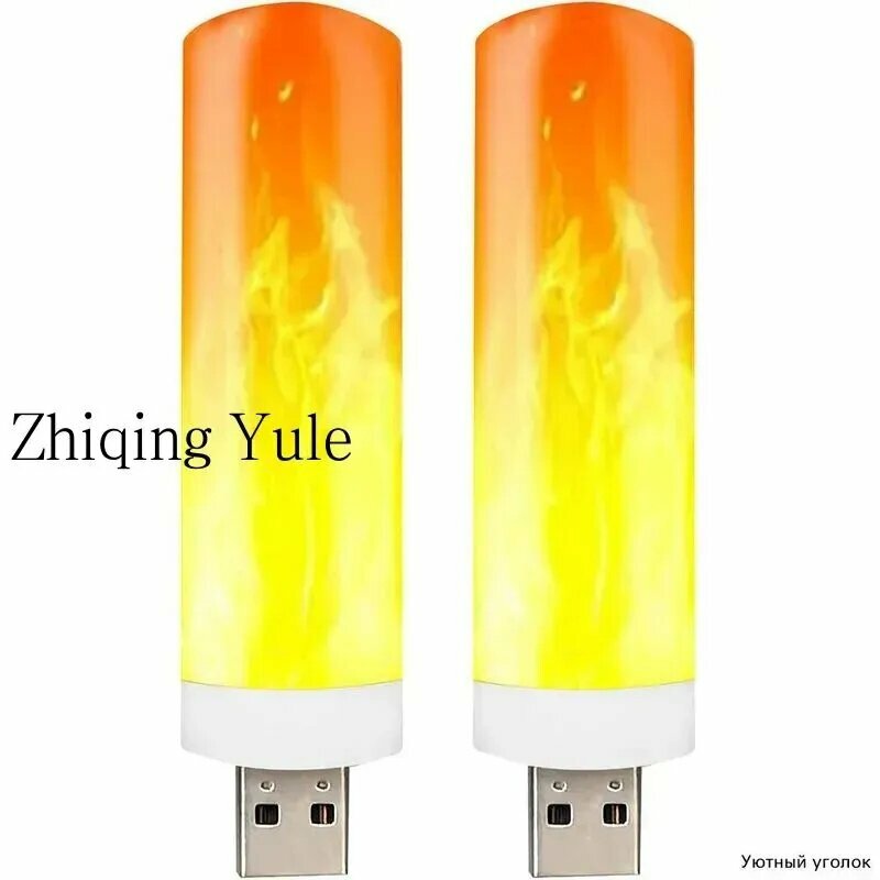 Светодиодная лампа-свеча с питанием от USB, ночник с эффектом мерцания пламени,2, Теплый свет 1500К