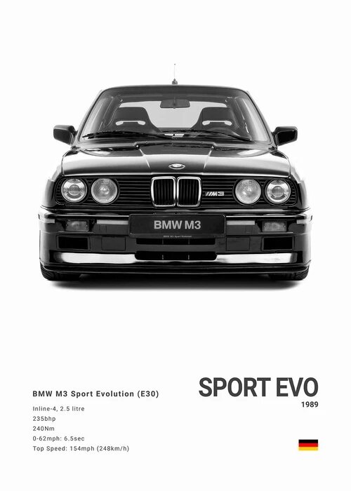BMW M3 Sport Evolution (E30) 20x30cm, Черный