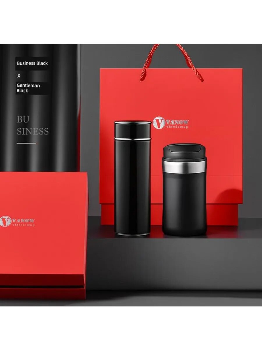 Термокружка Vanow-Подарочный набор, Бизнес Черный