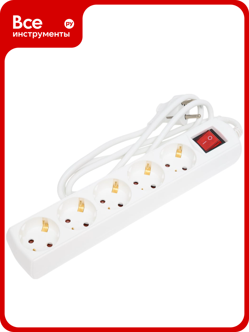 Бытовой удлинитель с выключателем truEnergy 5 розеток кабель ПВС 3x1 мм2 1.5м 15107