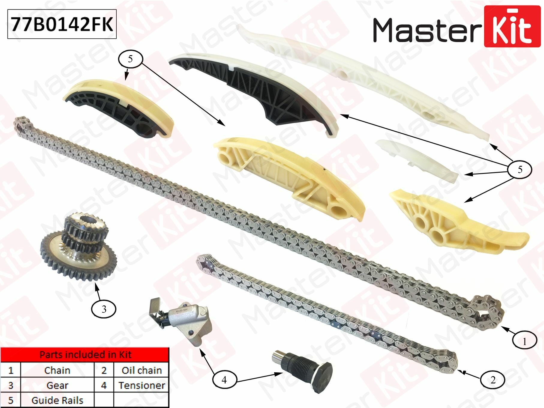 Комплект цепи ГРМ Audi A4/A5/Q5 2.0 TFSI CNCD/CNCE 05-13 MasterKit 77B0142FK