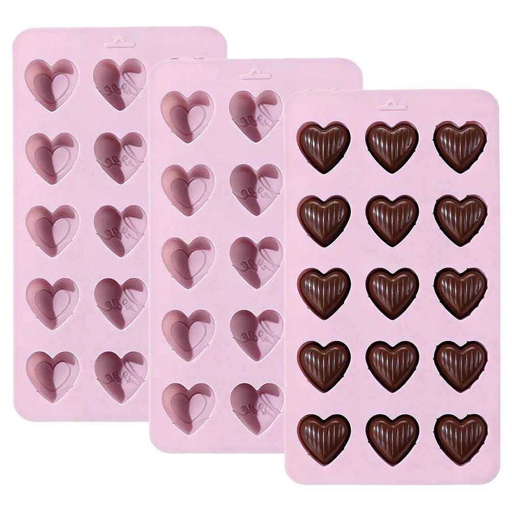 3 силиконовые формы для шоколада в форме сердца, 15 ячеек, силиконовые формы в форме сердца для украшения кексов, желе, льда и тортов из смолы.