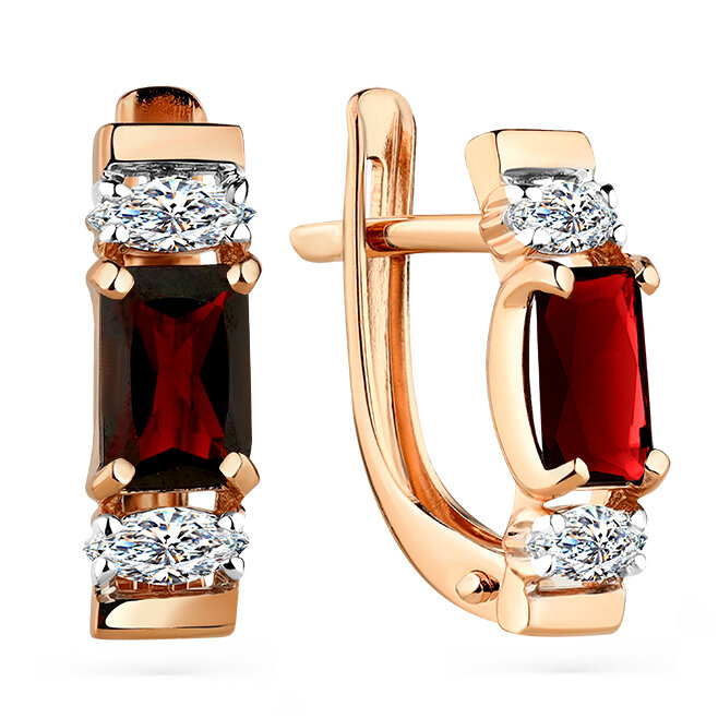 Серьги Яхонт, золото, 585 проба, гранат, фианит