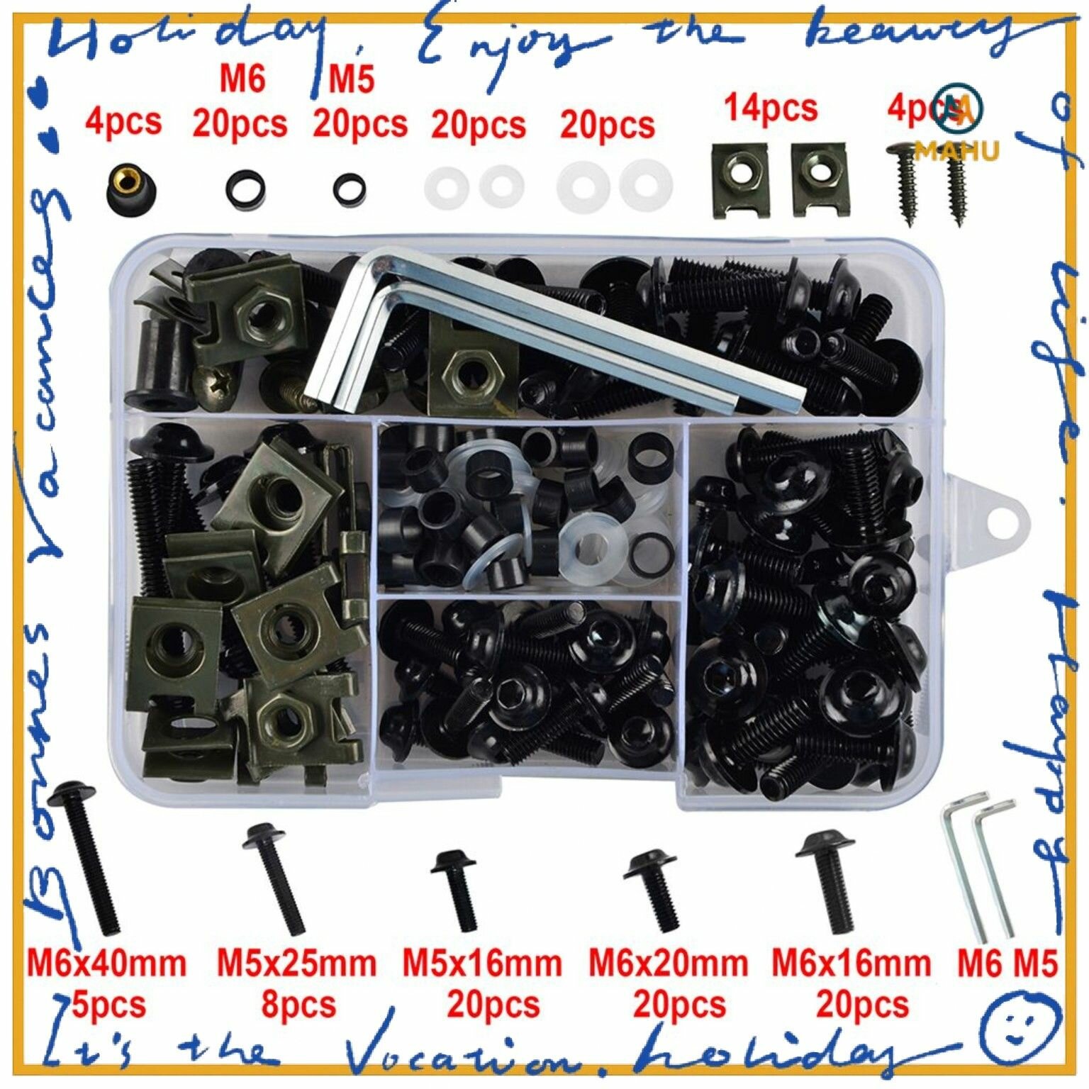 Комплект черных обтекателей для мотоцикла, включающий лобовое стекло и премиум крепеж на 177 деталей