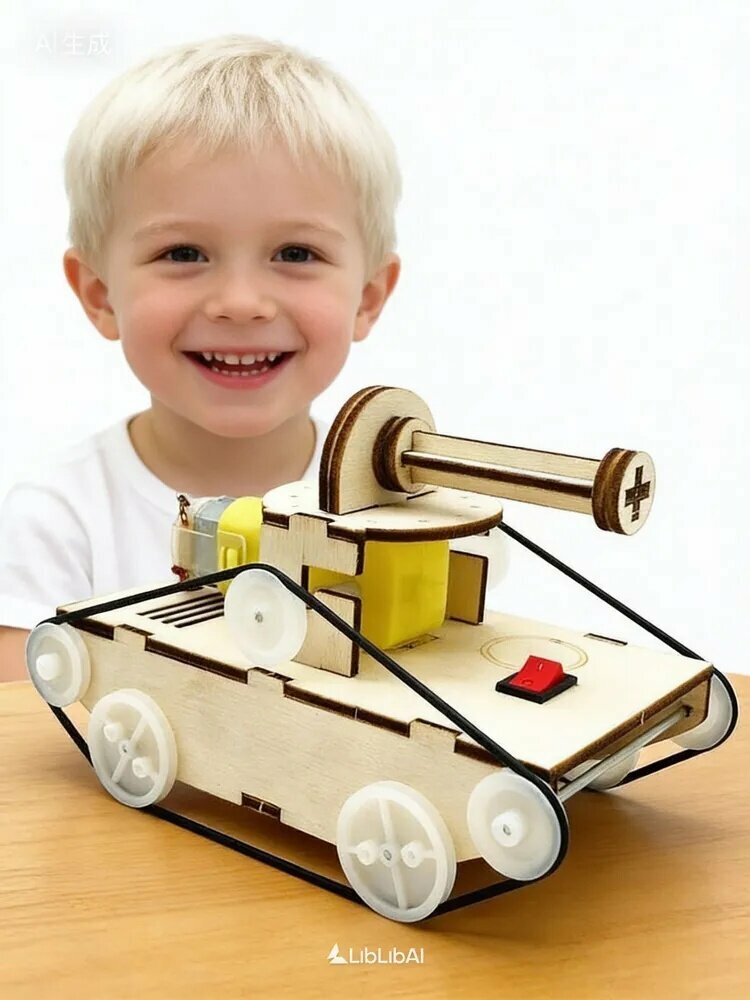 Конструктор электронный деревянный для детей "танк", занимательная физика.