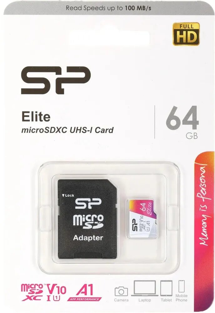 Карта памяти MicroSDXC 64 Gb Silicon Power Elite 100Mb/s