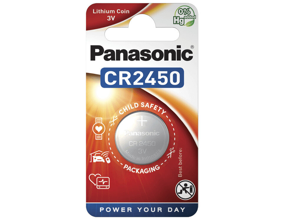 Батарейки Panasonic литиевые CR-2450EL/1B дисковые Lithium Power в блистере 1шт