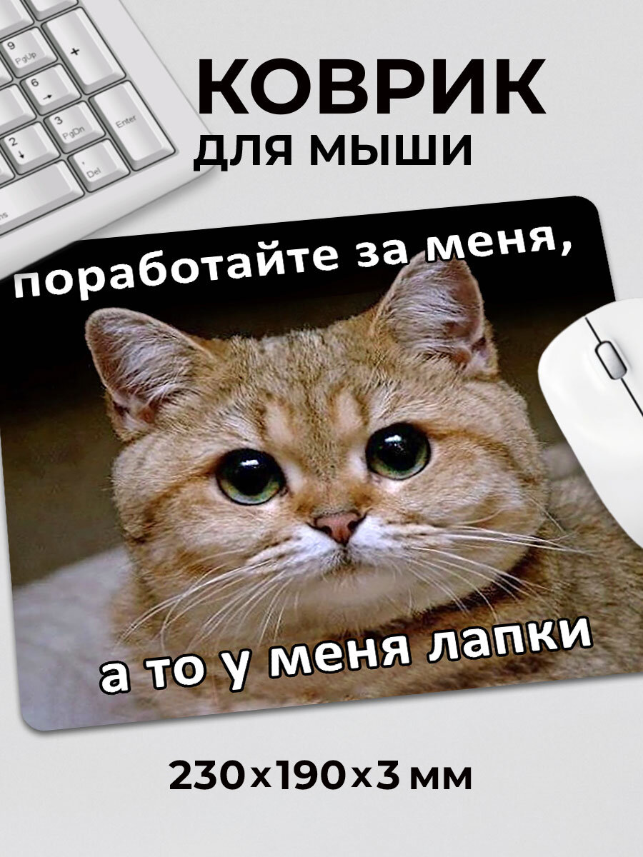 Коврик для мышки с приколом мем котик Поработайте за меня