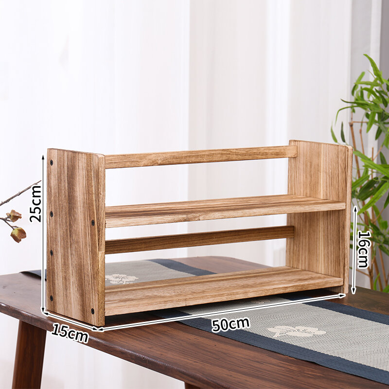 Настенная полка для чая из массива дерева, 2 яруса: в китайском стиле, для чайника и чашек, длина 40/50 см, глубина 15 см, белый фон