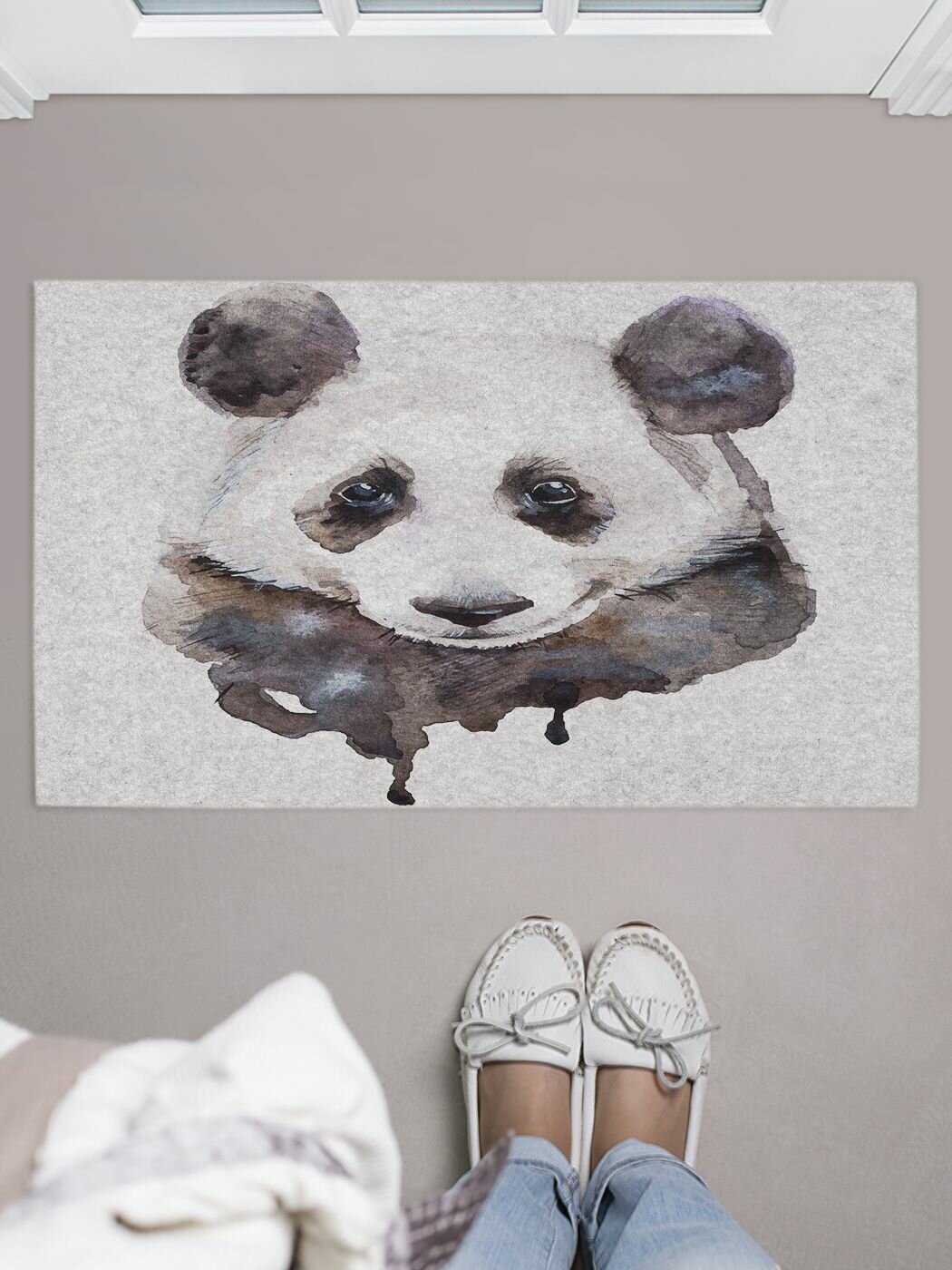 Коврик придверный в прихожую с принтом "Нарисованная панда" 45x75 см , JoyArty