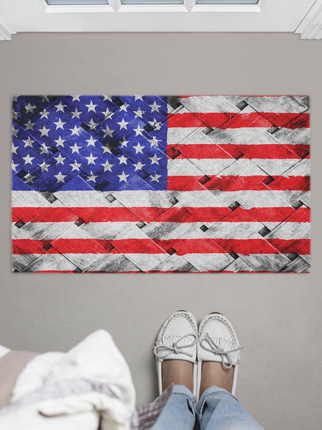 Коврик придверный в прихожую с принтом "Флаг США на переплете" 45 на 75 см , JoyArty