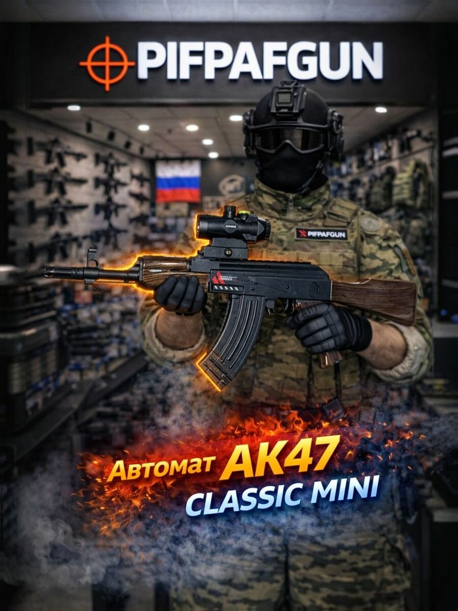 Игрушечный автомат АК-стиль CLASSIC mini под гидрогелевые шарики 78 мм прицел, имитация отдачи, авто (очередь) + одиночный, АКБ, USB-зарядка, 7+