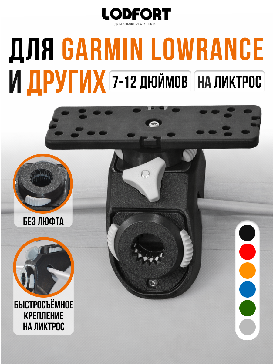 Держатель эхолота Lowrance/Garmin на ликтрос 7", 8", 9", 10", 11", 12" LODFORT универсальный, быстросъёмный