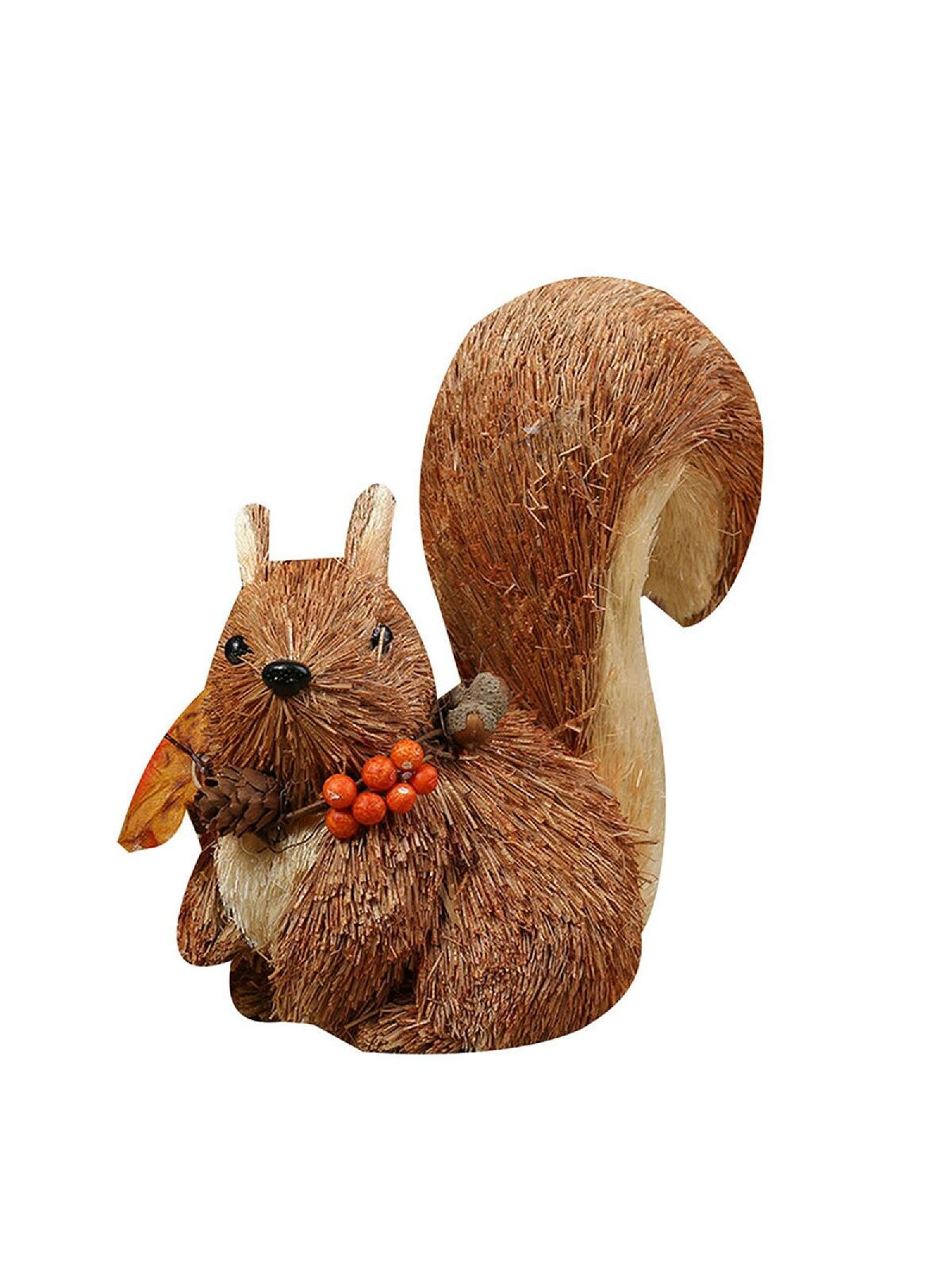 Украшения ручной работы из соломы с белкой-капуцином или сидящей лисой (оранжевая трава, осенние листья, осенние фрукты, шейные украшения и т. д.)