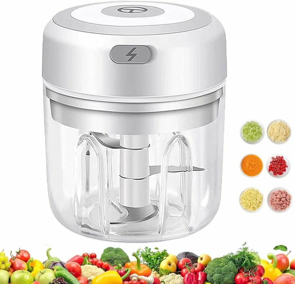 Портативный электрический пищевой измельчитель (250мл): USB-зарядка, для овощей/фруктов/чеснока/лука/имбиря