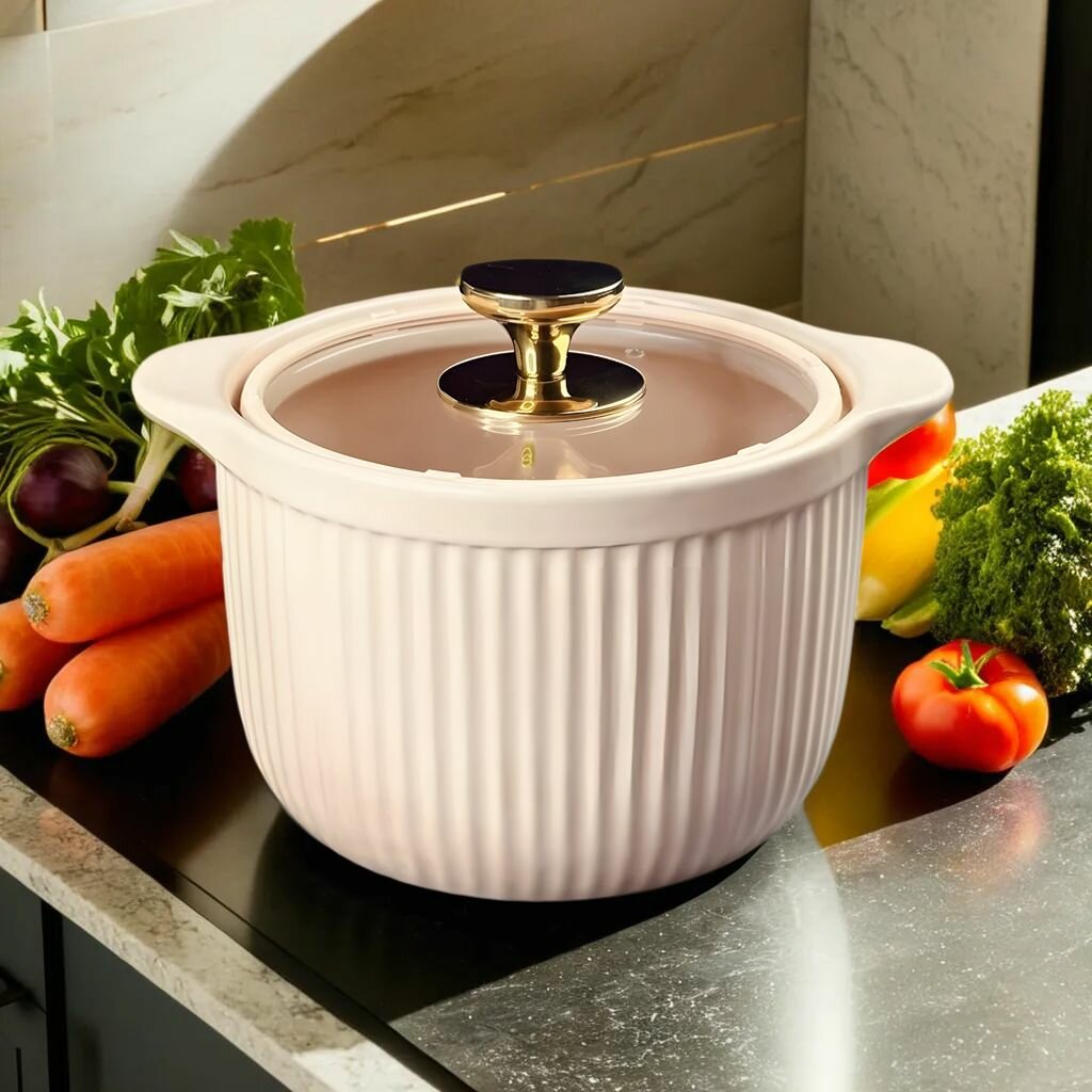 Кастрюля жаропрочная керамическая со стеклянной крышкой 5,5 л Lenardi