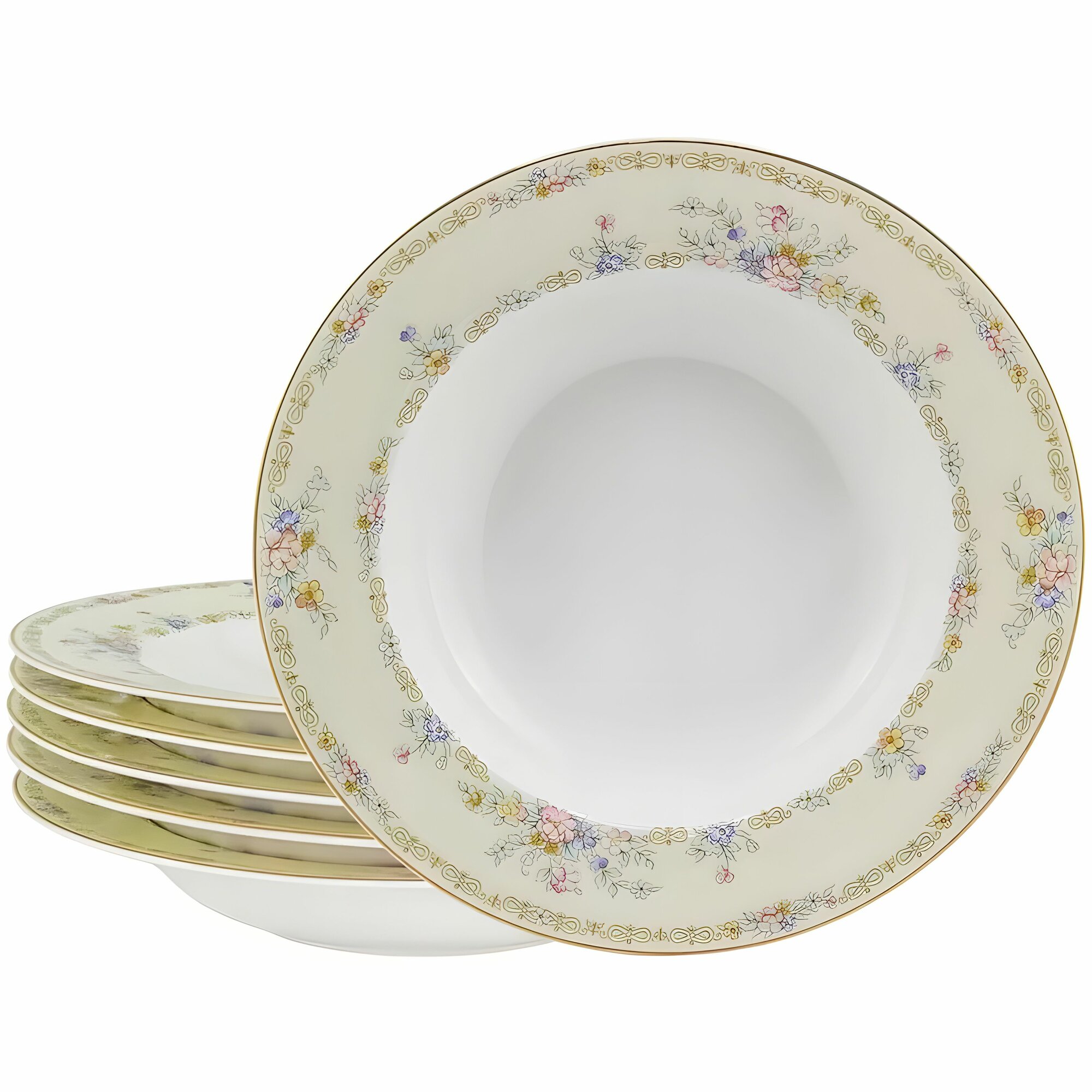 Набор тарелок 6 шт глубоких суповых 23 см набор посуды на 6 персон Lenardi Fleur, костяной фарфор, глубокие