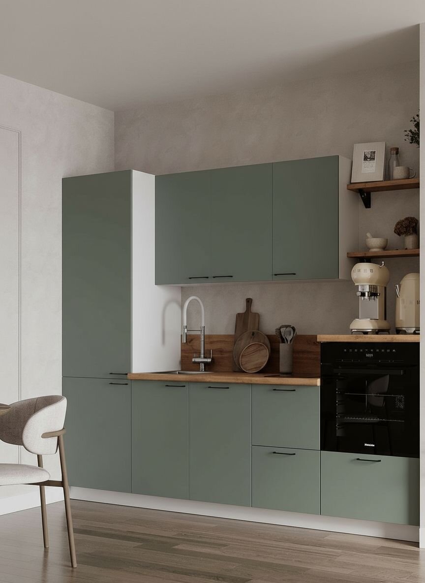 ARNIKA Кухонный гарнитур со столешницей "Дакия" 2,55м, цвет олива (зеленый), фасад Эмаль