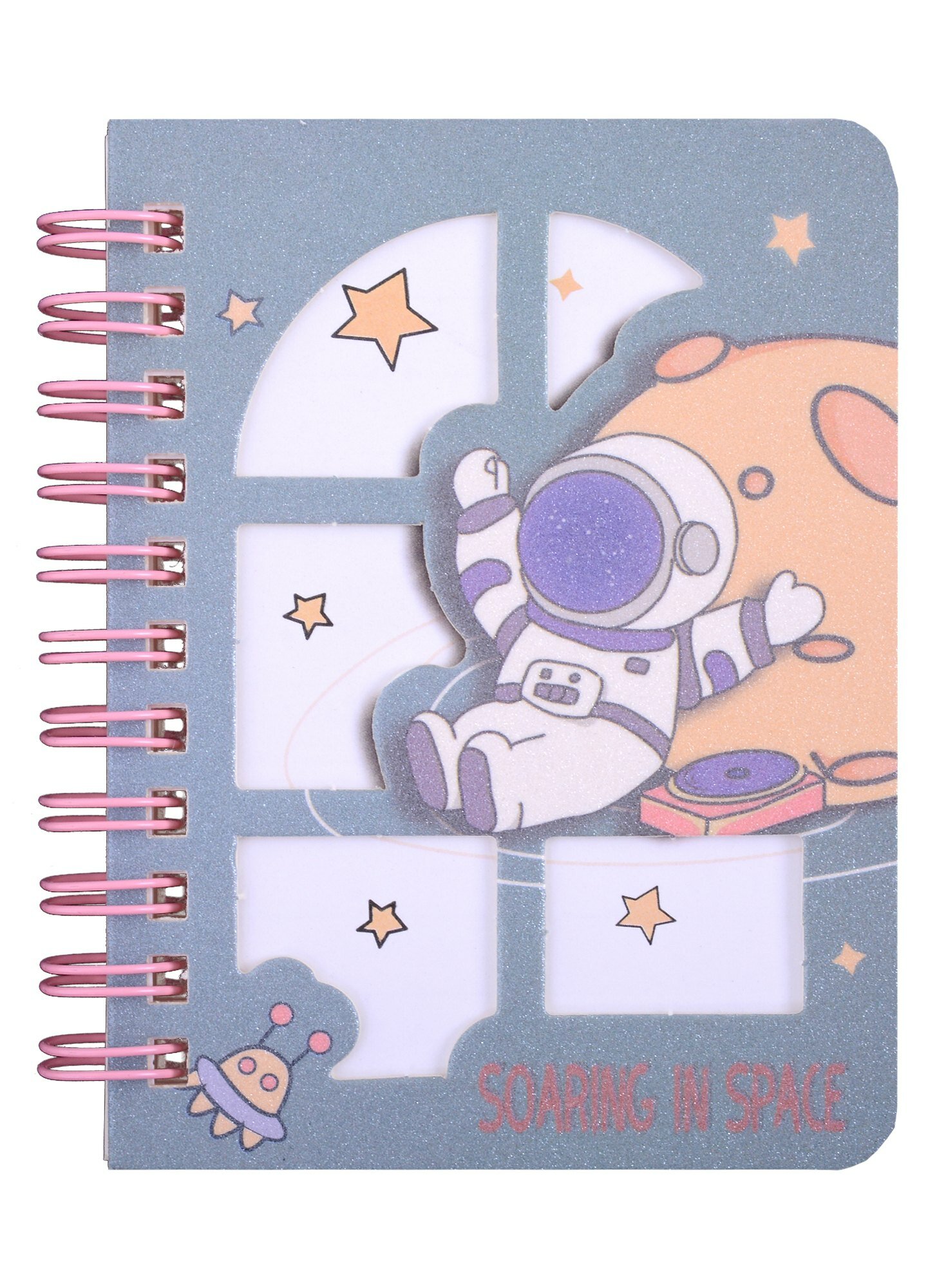 Записная книжка 80*108 80л "Soaring in space" карт. обл, вырубка, спираль, инд. уп, ассорти