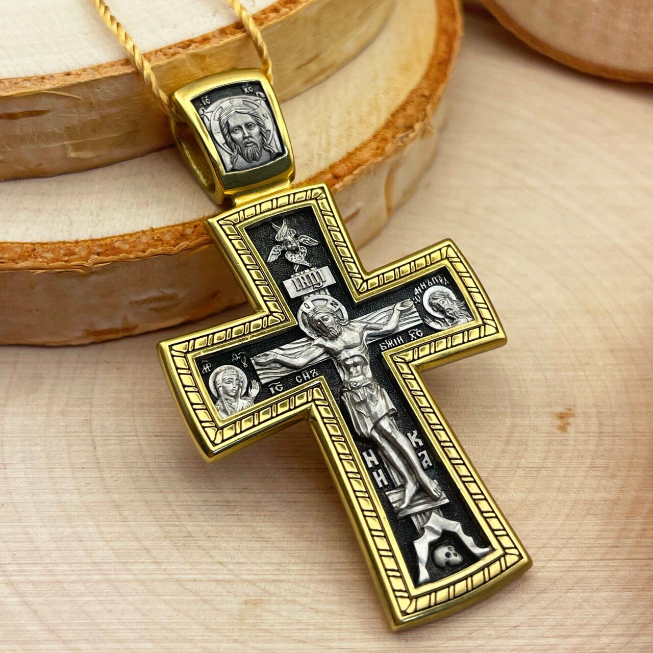 Крестик, серебро, 925 проба, золочение, чернение