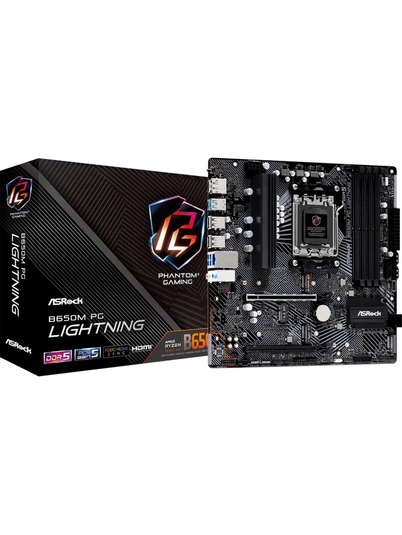 Материнская плата ASRock B650M PG LIGHTNING mATX AM5 AMD B650 4xDDR5 (256ГБ)