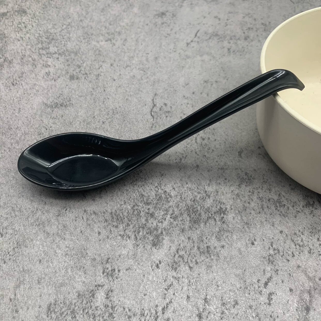 Мощная меламиновая ложка с изогнутым концом, черная, набор из 10 штук для кухни