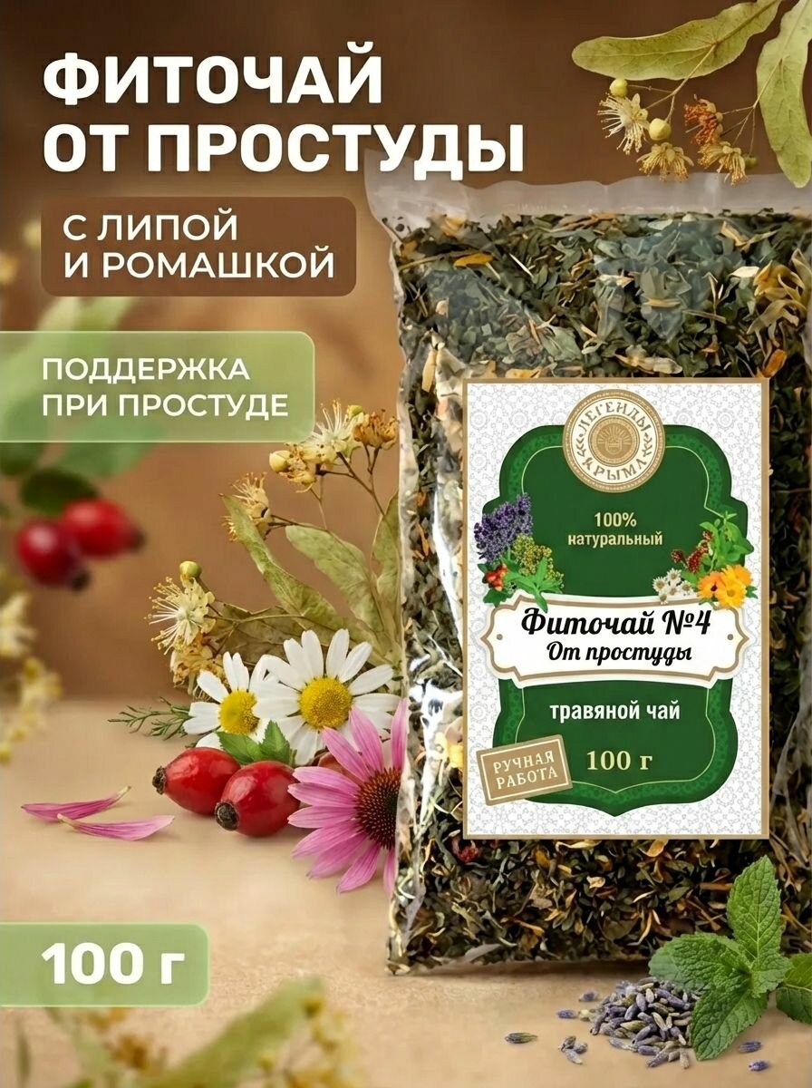 Фитосбор №4 "От простуды" с эхинацеей и ромашкой для иммунитета и облегчения симптомов, 100г