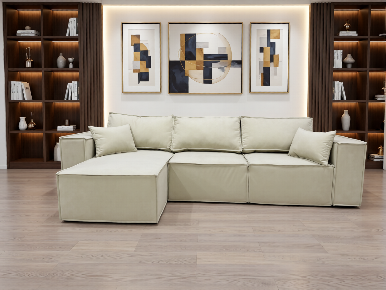 POOH Диван-кровать угловой Лофт(Норд ) Лайт velour Sand, механизм еврокнижка