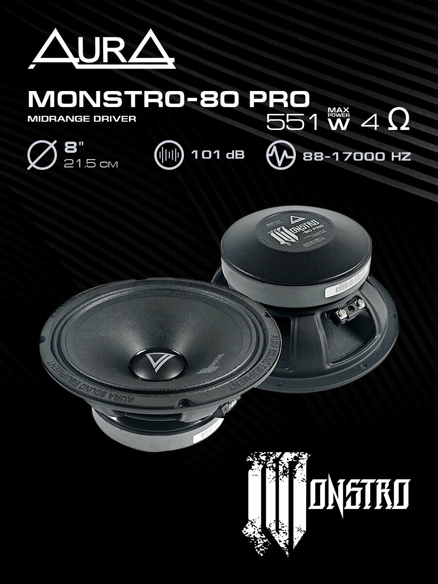 Эстрадная акустика СЧ AurA MONSTRO-80 PRO / 8″ (21.3 см), 551 Вт