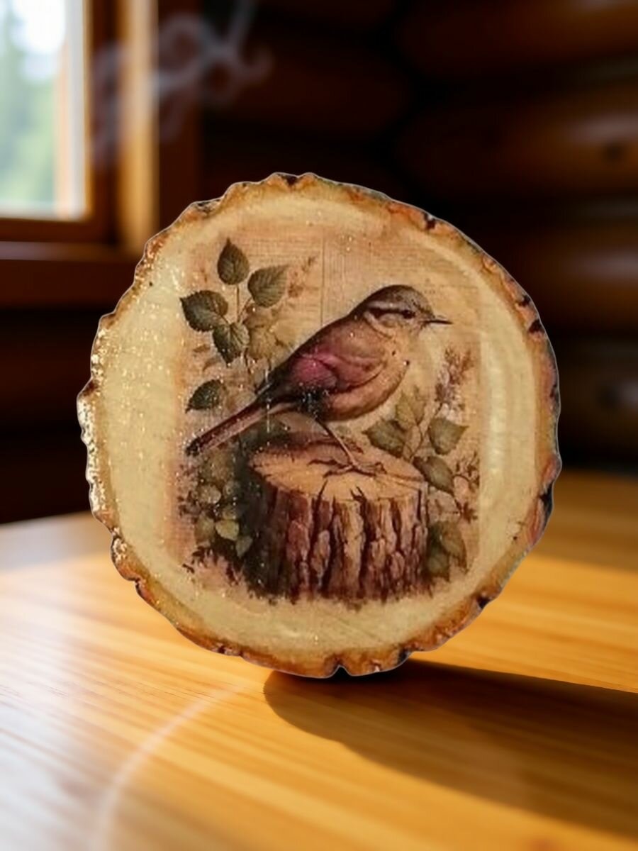 Декоративный древесный спил лакированный. Диаметр 70 мм.