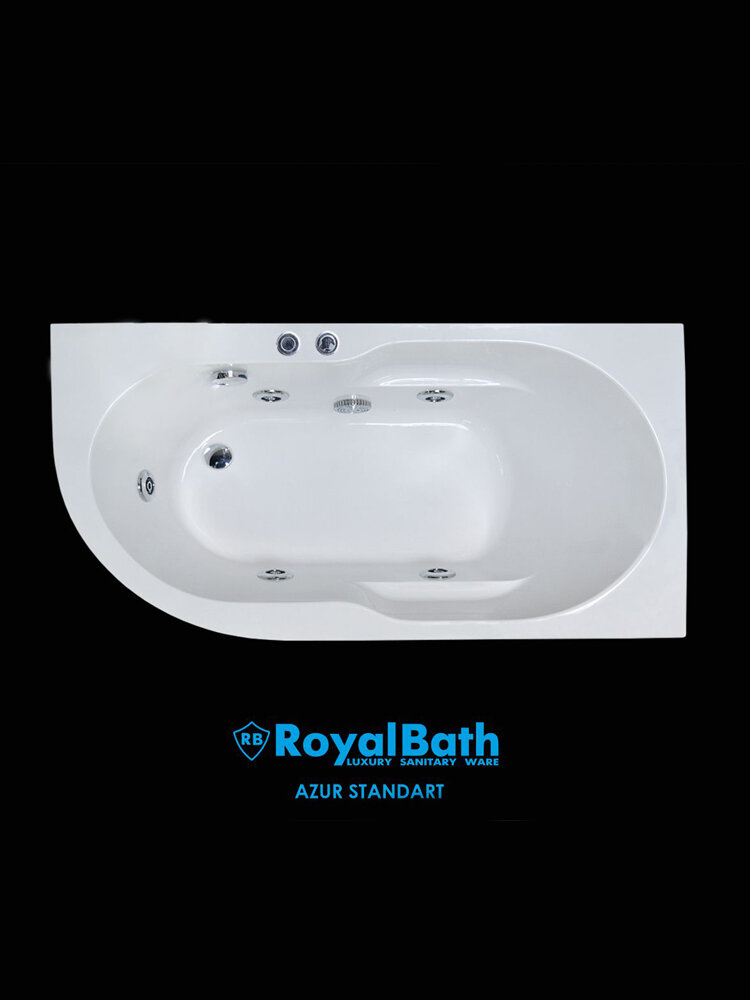 Гидромассажная ванна акриловая угловая правая Royal Bath Azur 160х80х60 с каркасом и панелью COMFORT