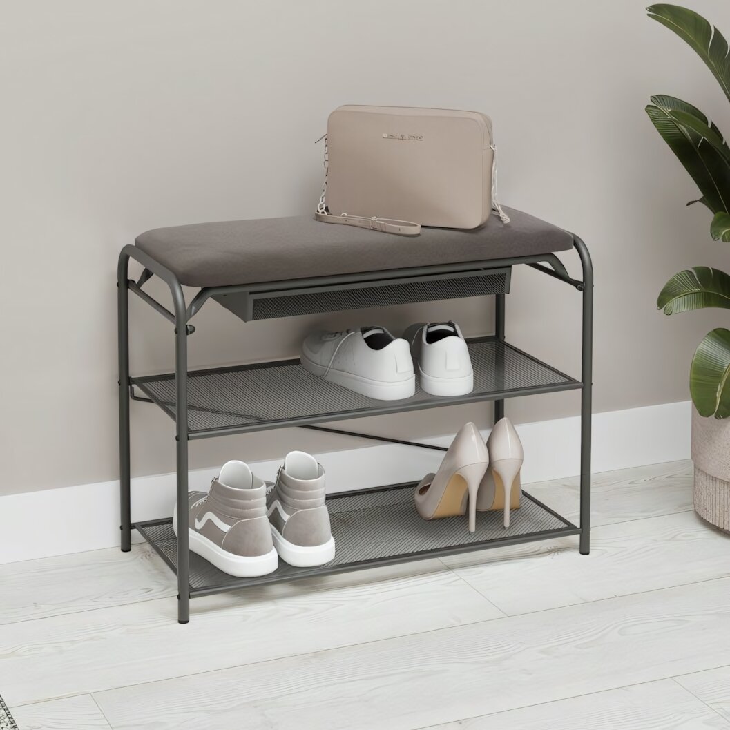 Подставка для обуви с сиденьем и ящиком "Гранада 23В_НБК", 2 полки, металл, графит, до 120 кг