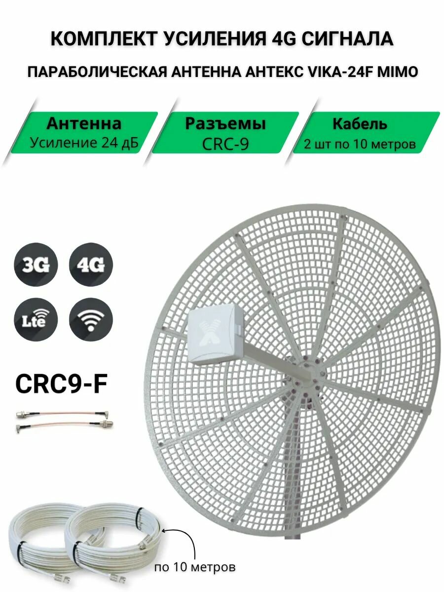 Усилитель интернет-сигнала Vika-24F MIMO, с кабелем и пигтейлами CRC9