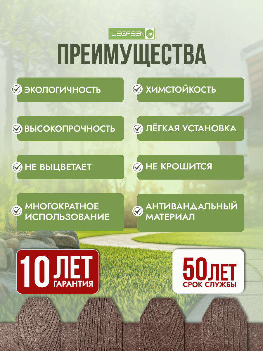 Заборчик садовый полимерпесчаный, цвет коричневый