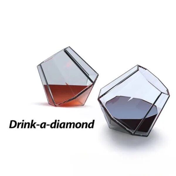 Бокал Diamond 340 мл - Набор из 2 Прозрачных стеклянных бокалов для виски, бренди и воды, с граненой формой