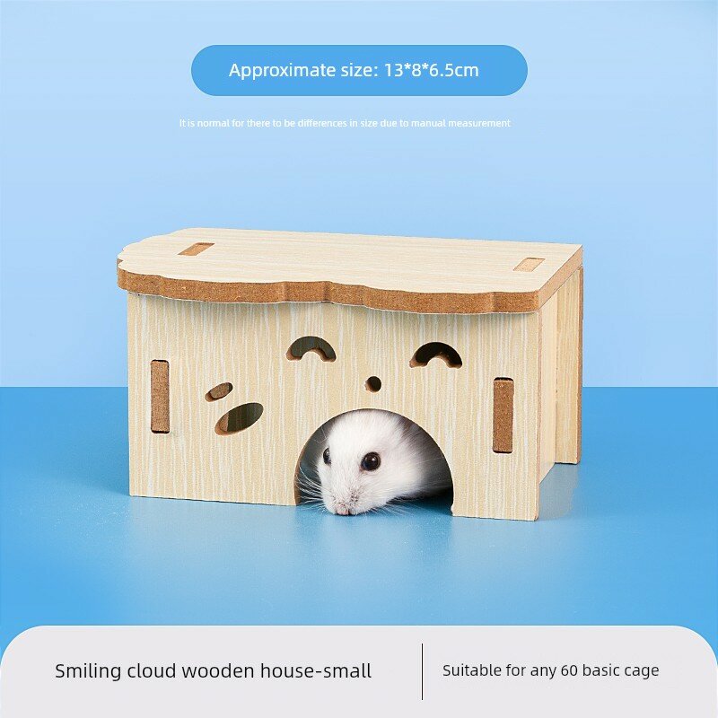 Деревянный домик для хомячков Smiling Cloud, маленький размер, уютное убежище с укрытием, игрушечная клетка