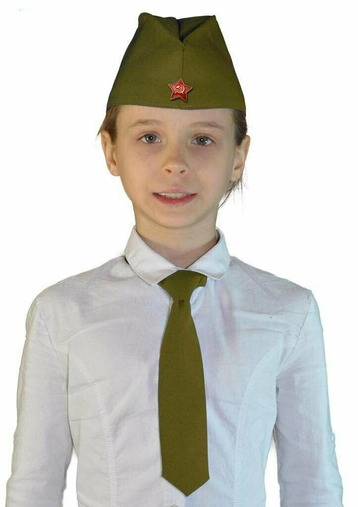 Пилотка хаки детская со звездой и галстук хаки КВ-ПИЛСГ-3 2590
