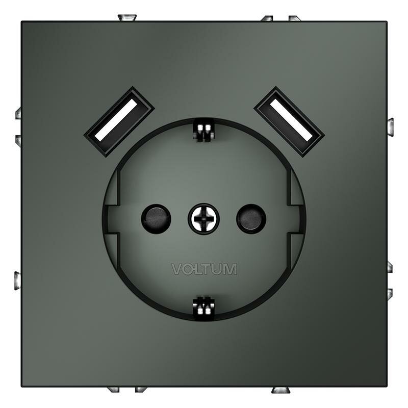 Розетка 1-м СП S70 16А с USB A+A с заземл. защ. шторки механизм титан Voltum VLS040406