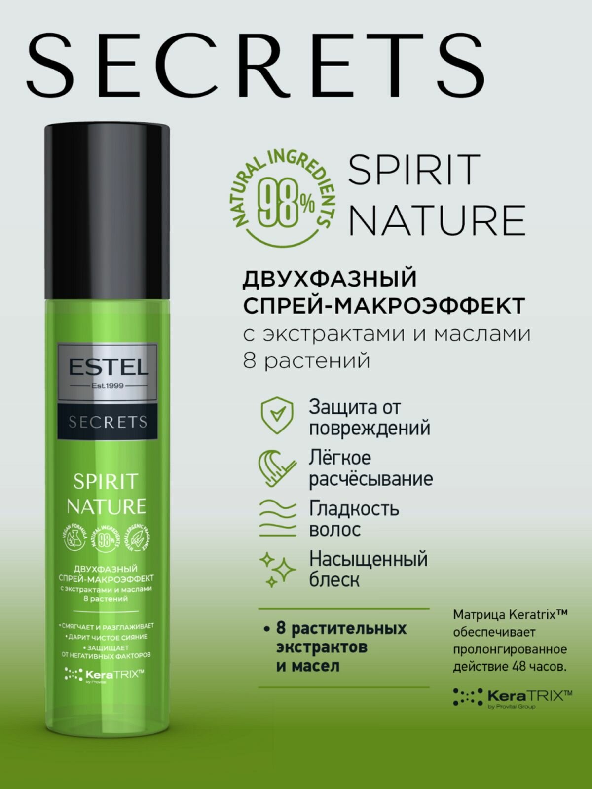 Двухфазный спрей для гладкости и блеска волос SECRETS spirit nature легкое расчесывание 200 мл