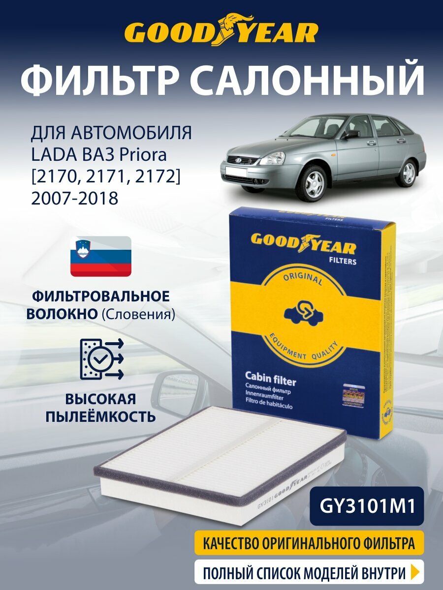 Фильтр салонный автомобильный для LADA Priora (Лада Приора 1.6) седан, хэтчбек, универсал 2007-2018