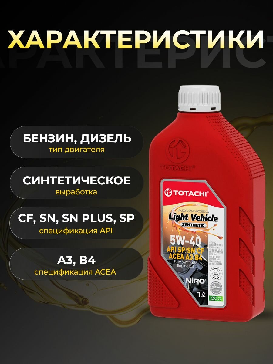 Масло моторное TOTACHI NIRO LV SYNTHETIC 5W40 синтетика 1 л 19801