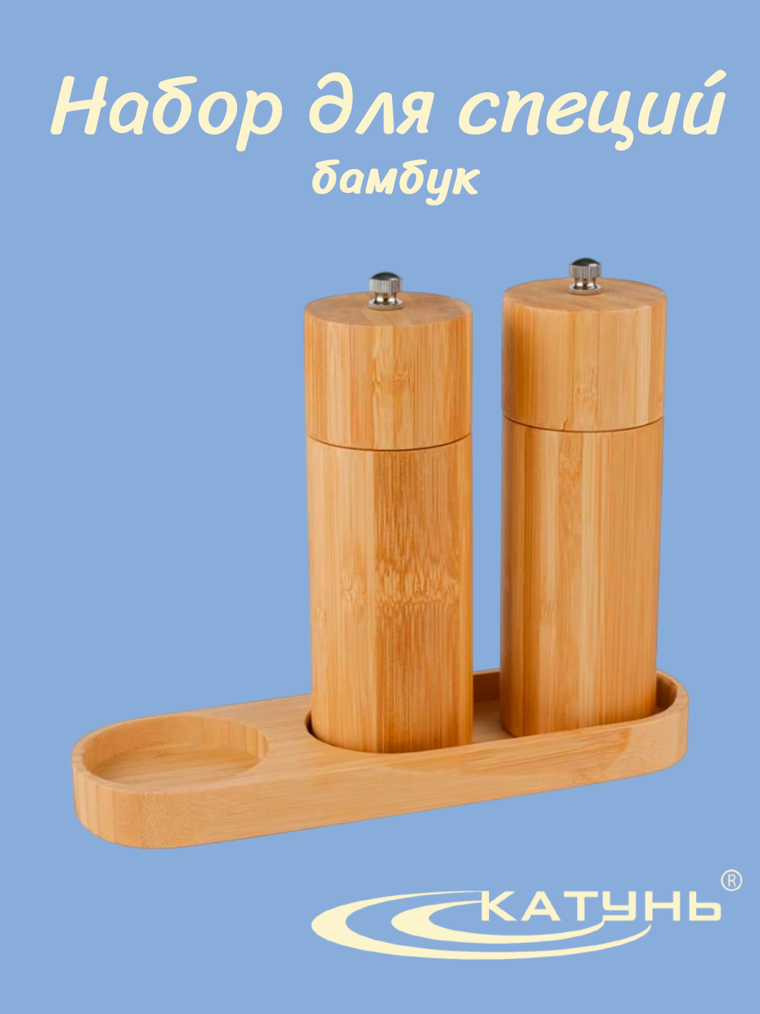 Набор для специй катунь КТ-СЦ-11, 2 банки, бамбук, подставка