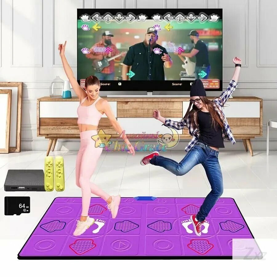 Танцевальный коврик VELVET 64-bit, беспроводной набор 250 игр и 23 программы йоги с HDMI-ресивером для ТВ/ПК