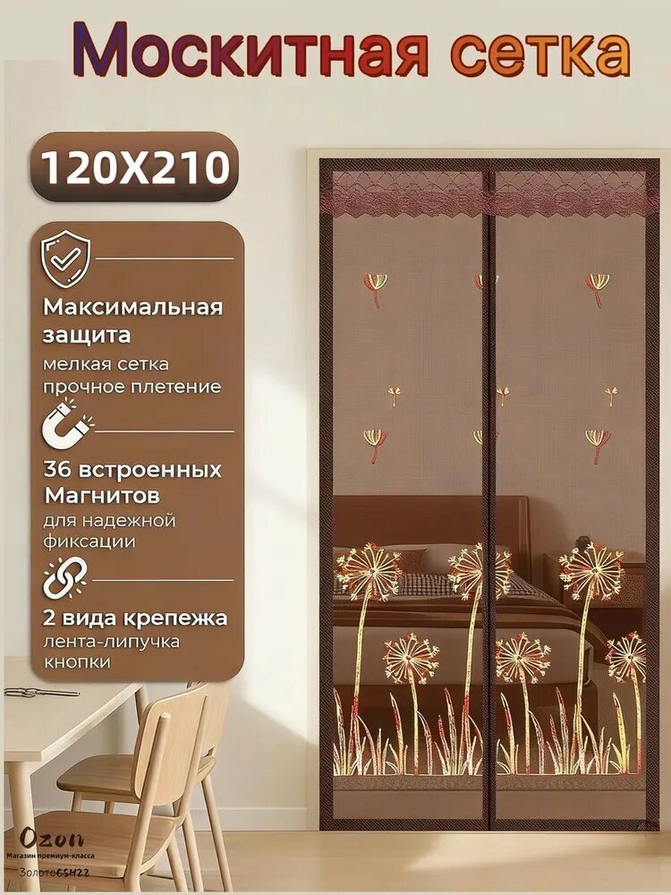 Москитная сетка штора на дверь на магнитах на липучках раздвижная 120X210CM дверная занавеска с принтом
