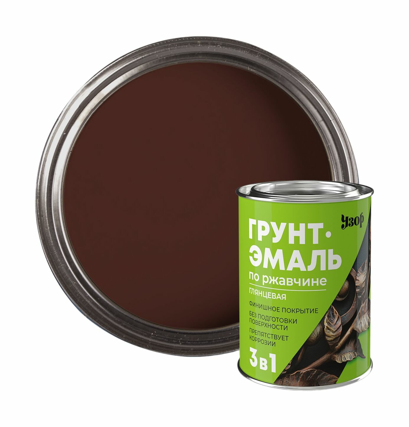 Грунт-эмаль по ржавчине "Узор" шоколадная 0,8кг