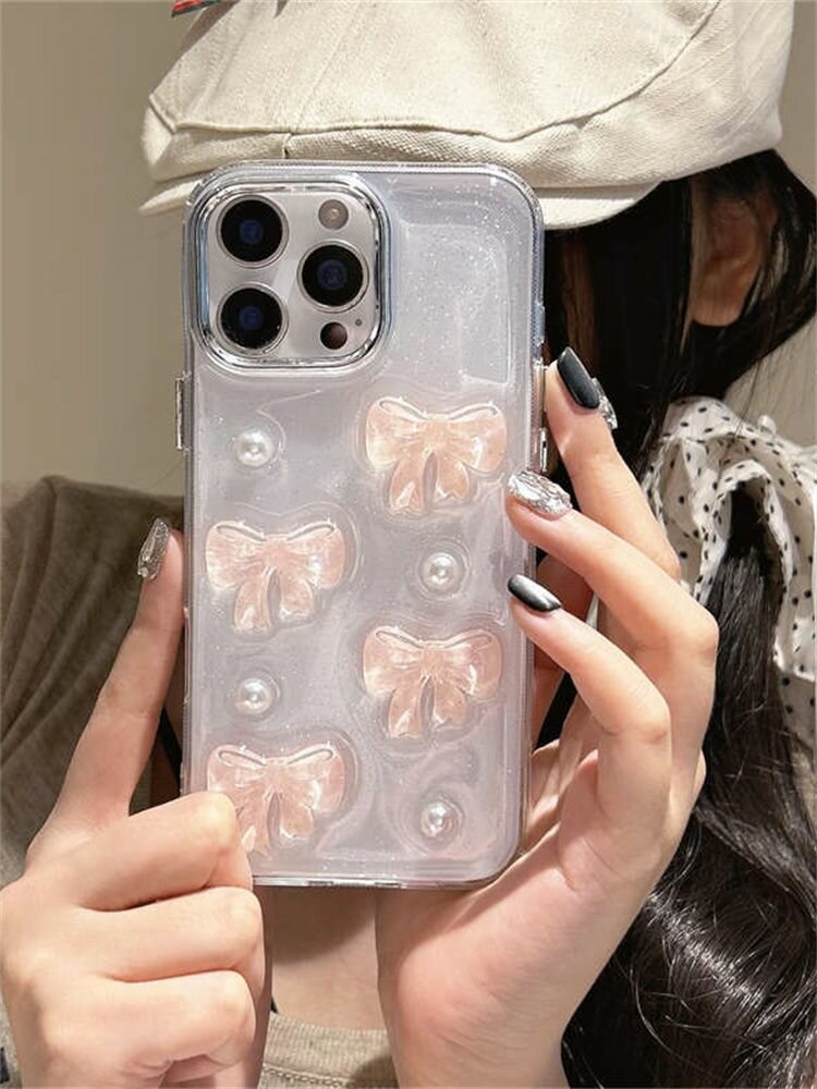 Чехол на iPhone 15 Pro / Айфон 15 Про ,3D стереорисунок, Розовый бант.