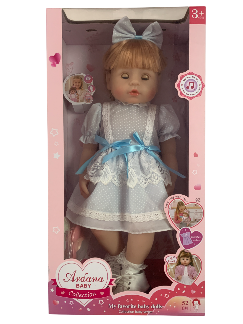 Кукла виниловая Baby Ardana Реборн с аксессуарами 52 см, голубой