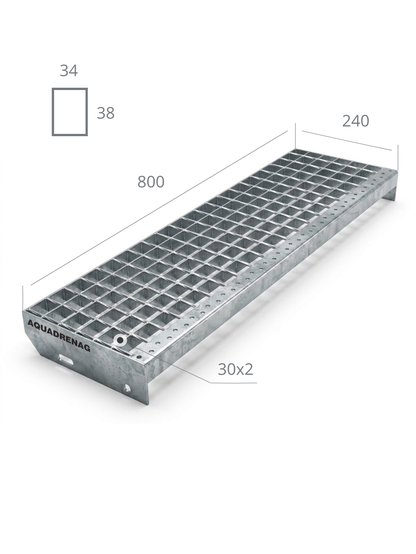Ступень для лестницы из сварного настила 800/240 мм (SP 34х38/30x2 Zn)