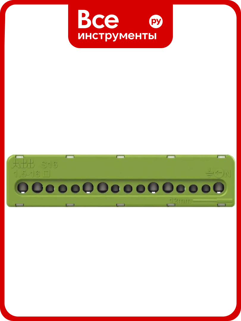 Винтовой клеммник ABB PE7x16-9х6мм PEK/S16 1SPE007715F0743, термопластовый, нулевая шина, зеленый цвет