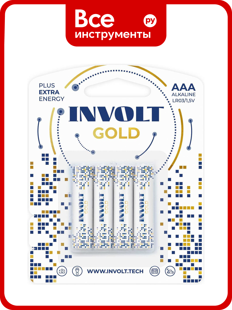 Батарейки INVOLT GOLD AAA (LR03) 4B 930020 щелочная технология, алкалиновый состав, мизинчиковый формат